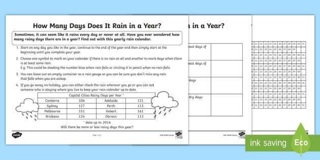 Recording Days of Rain Worksheets (teacher made)