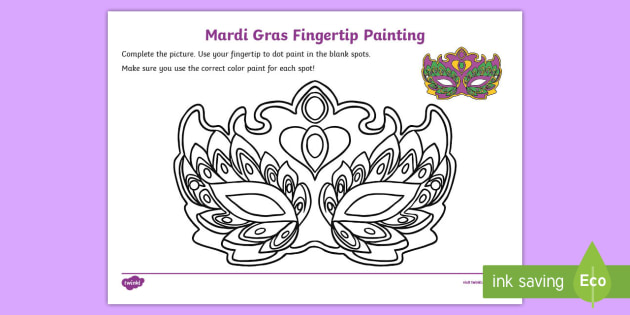Mardi Gras Mask Fingertip Painting Worksheet / Activity Sheet - Mardi Gras
