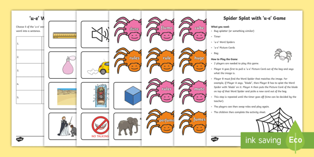 Spider Splat Magic e with 'u-e' Game (teacher made)