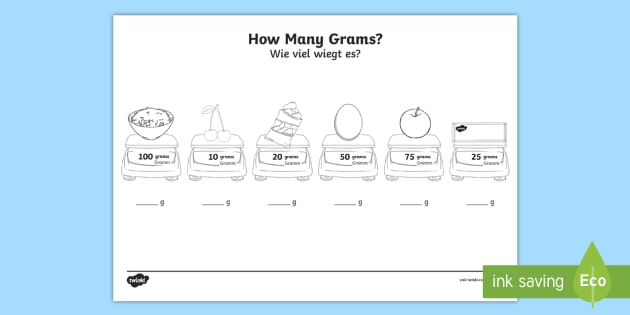 How Many Grams Activity Worksheet / Worksheet English/German