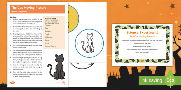 EYFS Witch and Cat Moving Picture Science Experiment and Prompt Card