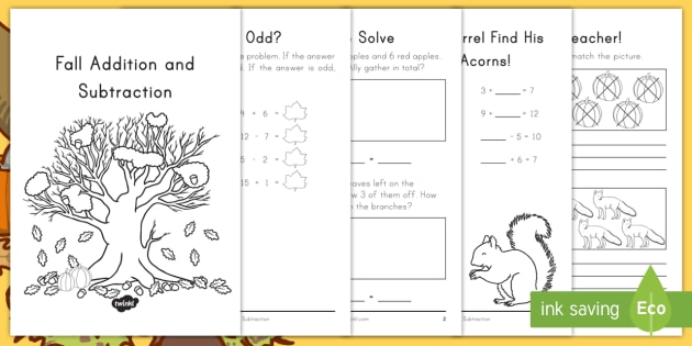 Fall Addition and Subtraction Activity Booklet - Fall, Addition