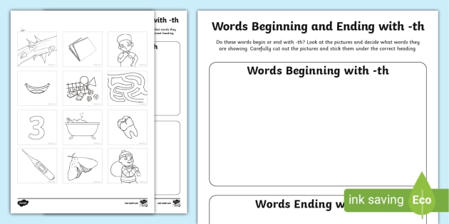 Words Beginning and Ending with -th Sorting Activity