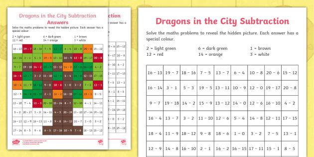 Chinese New Year Subtraction Maths Mosaic Worksheet