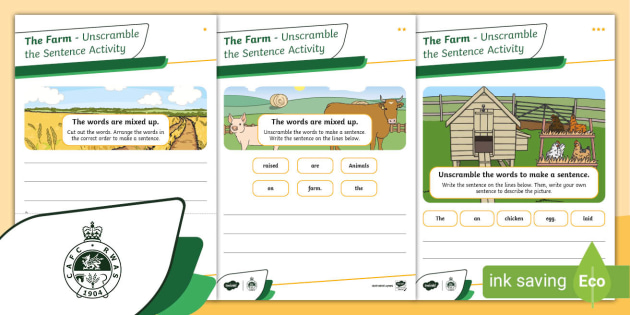 FREE! - Unscramble the Farm Sentences Activity Sheet