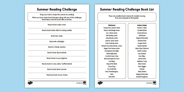 Second Grade Summer Reading Challenge With Book List