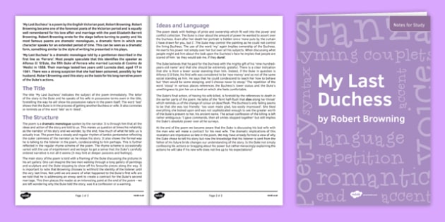 GCSE Poetry Lesson Pack My Last Duchess Notes for Study