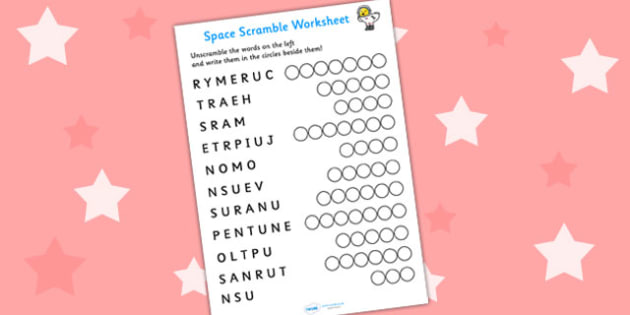 Space Scramble Worksheet (teacher made)
