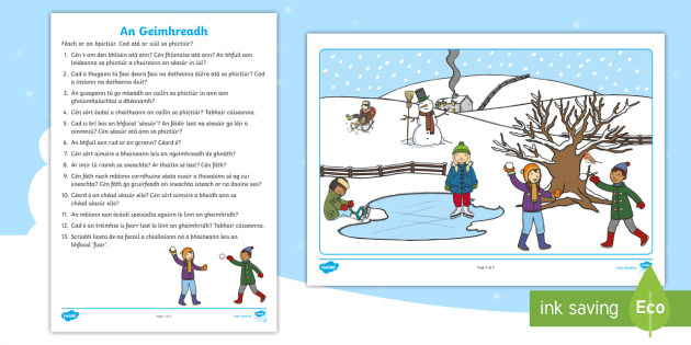 Bileog Oibre: An Geimhreadh, Teanga Ó Bhéal Worksheet / Worksheet