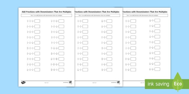 Year 5 Add Fractions With Denominators That Are Multiples Differentiated