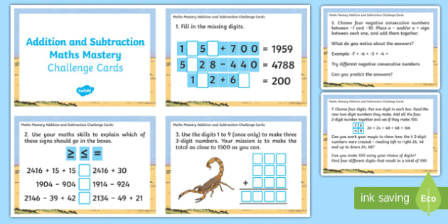 Maths Mastery Addition and Subtraction Challenge Cards