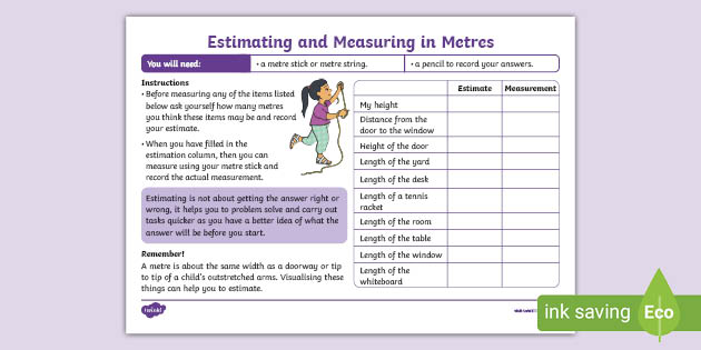 Estimating and Measuring in Metres Activity Sheet