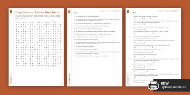 Energy Stores Word Search | Science | Beyond (teacher made)