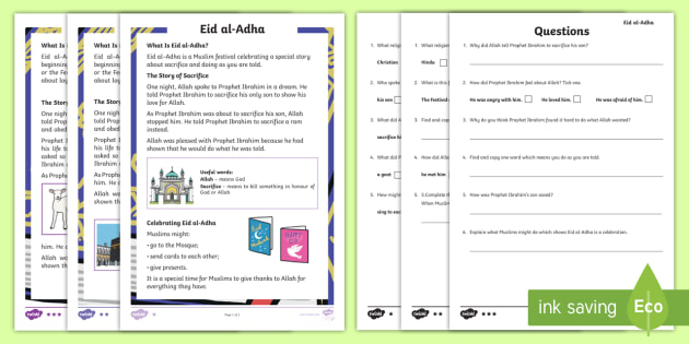 KS1 Eid al-Adha Differentiated Reading Comprehension Activity
