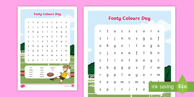 Footy Colours Day Word Search