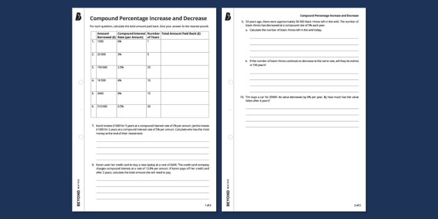 👉 Compound Percentage Change Worksheet | Beyond Maths