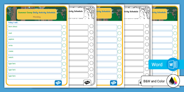 Summer Camp Daily Schedule