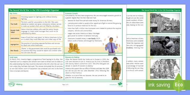 The Second World War in the USA Knowledge Organiser
