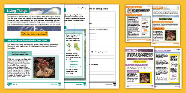 Characteristics of Living Things Reading Comprehension