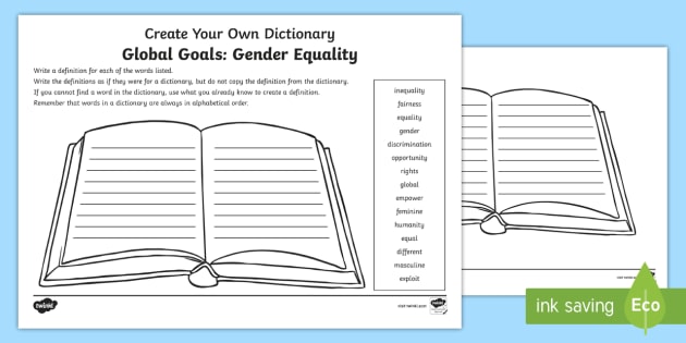 Global Goals Gender Equality Create Your Own Dictionary Activity