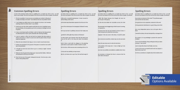 Common Spelling Errors Worksheet / Worksheet Pack