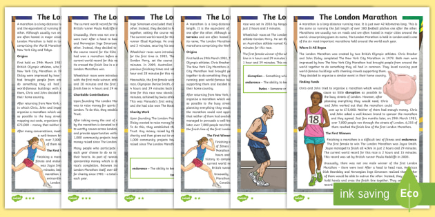 UKS2 The London Marathon Differentiated Reading Comprehension Activity