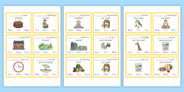 What is the Missing Question Word Multiple Choice Cards - sen