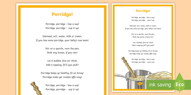 Porridge Poem - Scots Language Resources - Twinkl