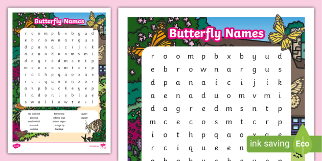 Butterfly Name Word Search - Twinkl - KS1 (Teacher-Made)
