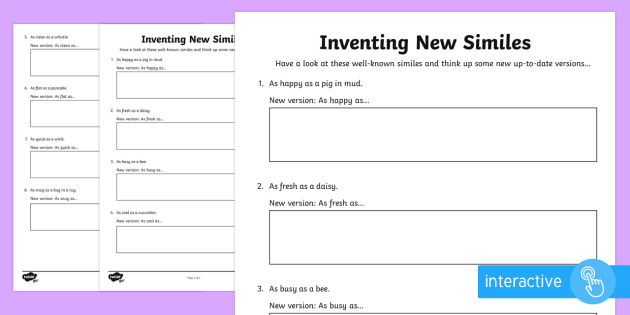 KS2 Inventing New Similes Worksheet (teacher made)