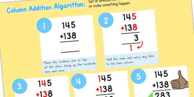 Add Algorithm Computing Curriculum Poster 3 Digits Australia