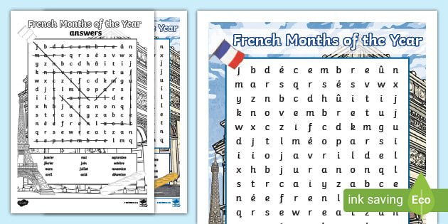 French Calendar Word Search - Languages - Resources