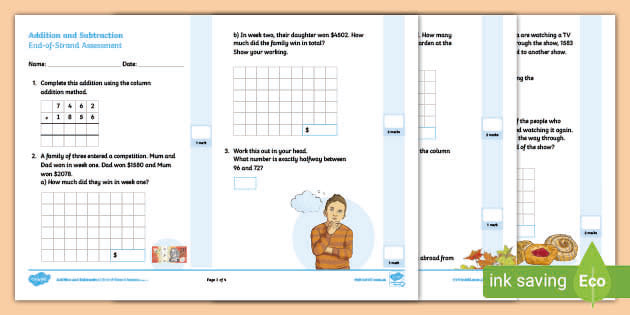 Year 4 Addition/Subtraction Pre/Post Assessment