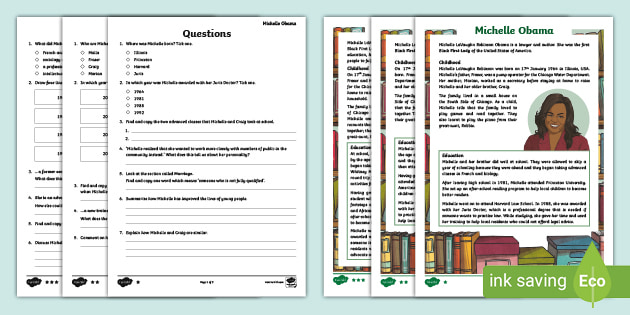 UKS2 Michelle Obama Differentiated Reading Comprehension Activity