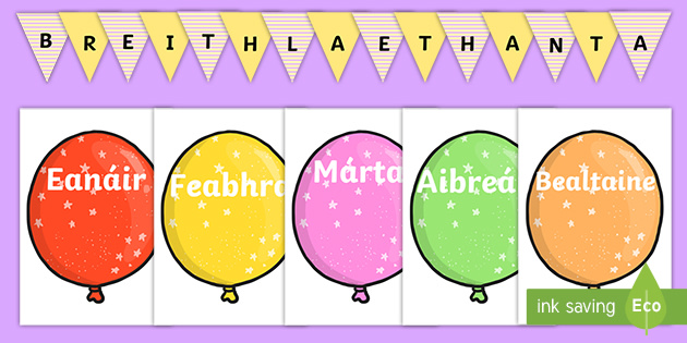 Balloons Themed Birthday Display Pack Gaeilge (teacher made)