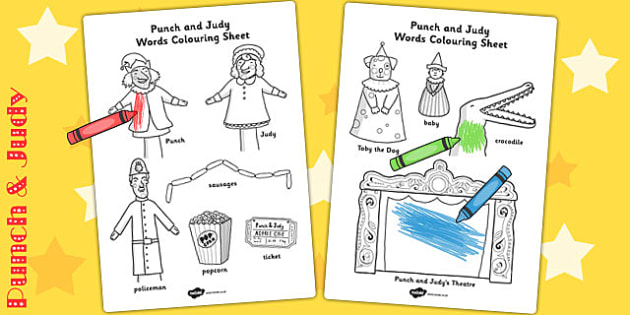 Punch and Judy Words Colouring Sheet