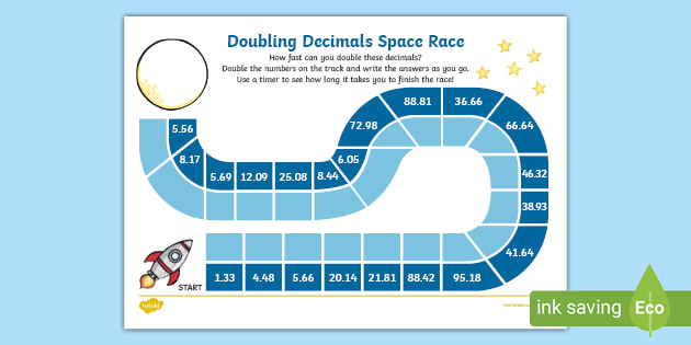 FREE! - Doubling Decimals With 2 Decimal Places Race Worksheet - race