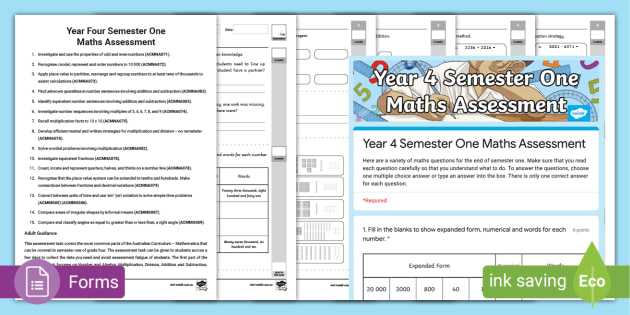 Year 4 Maths Test - Semester One | Twinkl Worksheets
