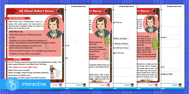 Interactive PDF: All About Robert Burns Differentiated Reading ...