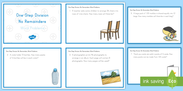 One Step Division No Remainders Word Problem Challenge Cards