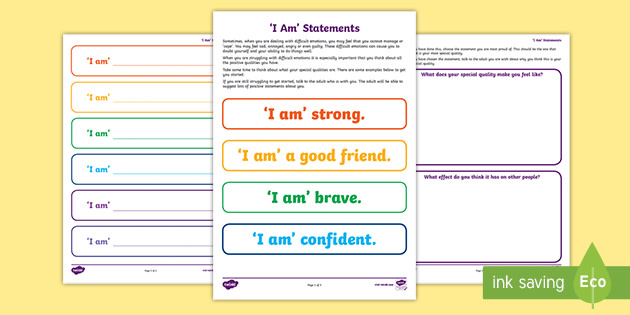I Am Statements Worksheet (teacher made)