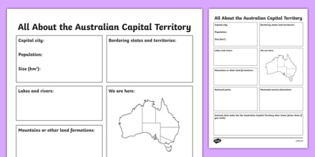 All About the Australian Capital Territory Research Worksheet / Worksheet