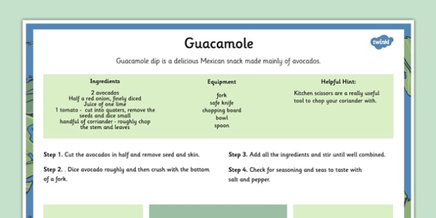 Global Food Guacamole Recipe (teacher made)