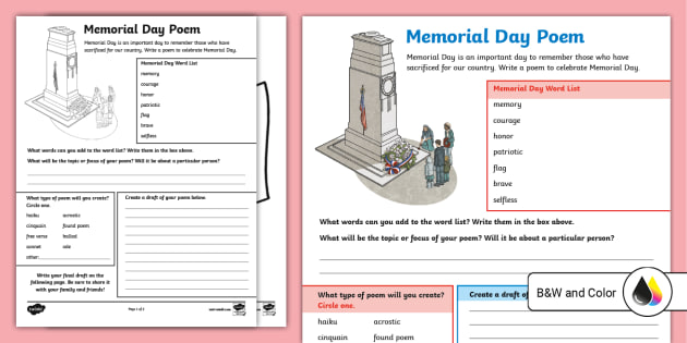 Memorial Day Poem Activity (Teacher-Made)