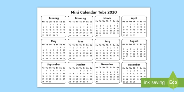 Mini Calendar Tabs 2020 teacher Made Mini Calendar Tabs 2020 teacher Made