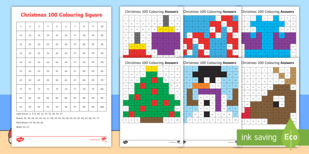 Christmas 100 Square Colour by Number Activity