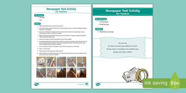 Newspaper Tent Activity (teacher made)