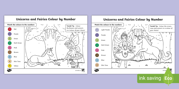 FREE! - Unicorns and Fairies Colour by Number Pages