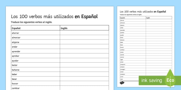100 High Frequency Verbs 1 Worksheet / Worksheet Spanish
