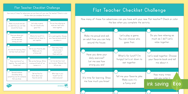 Flat Teacher Checklist Challenge (teacher made)